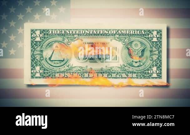 Burning one dollar bills animation. fire dollar. One hundred dollar ...