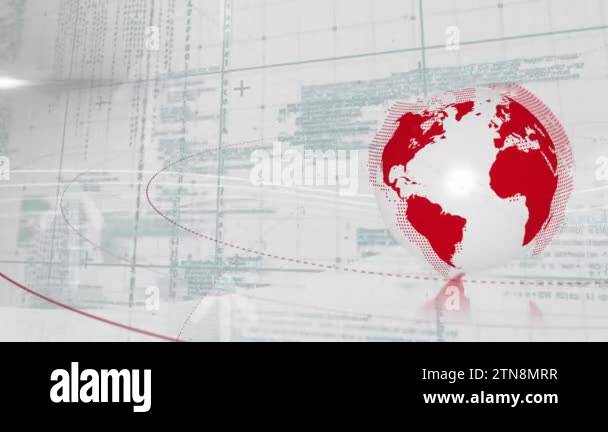 Animation of globe on circles over up arrows and computer language ...