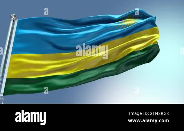4k render Rwanda Flag video waving in wind. Rwanda Flag Wave Loop waving in wind. Realistic ...