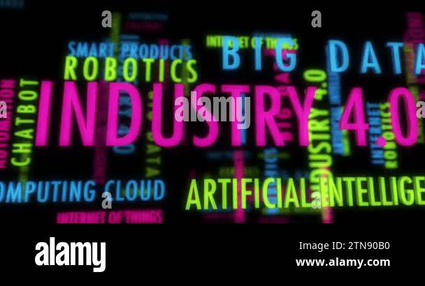 Industry 4.0 revolution kinetic text abstract concept animated. Artificial intelligence and ...