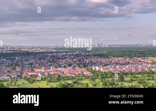 Drone time lapse video of overflight of German small town Moerfelden ...