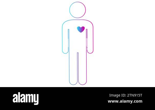 Animated pink blue linear symbol of person. Looped video of beating ...