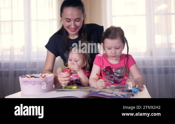 Mother three daughters drawing Stock Videos & Footage - HD and 4K Video ...