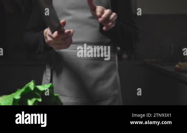 Chef shows ability of masterful using the knife, professional chef at ...