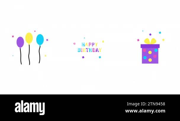 Set of colorful animated birthday icons. Animated icons of gifts ...