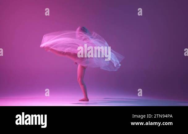 Graceful artist. Beautiful young ballerina dancing with transparent ...