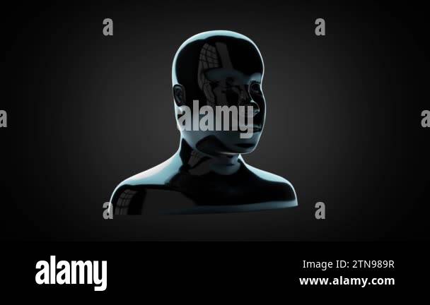 Reflective metallic human face isolated on black background - 3D 4k ...