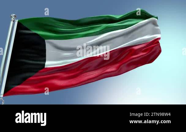 4k render Kuwait Flag video waving in wind. Kuwait Flag Wave Loop ...