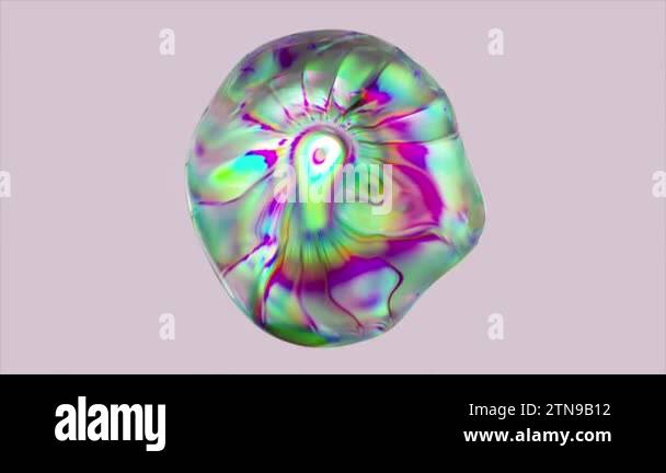 Abstract sphere made of iridescent transparent liquid changes shape on ...