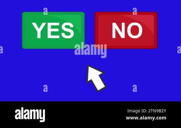 video animation cursor or pointer PC mouse pressing button options yes or no. On a blue chroma ...