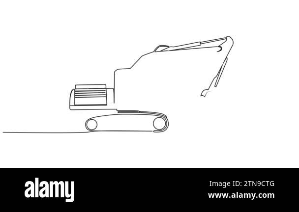 animated continuous single line drawing of excavator, line art ...