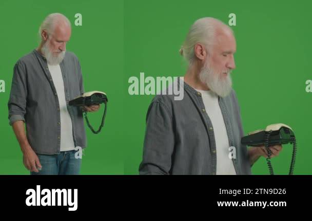 2-in-1 Split Green Screen Montage. An Old Man with a Gray Beard is ...