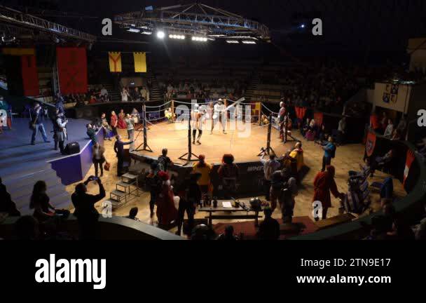 Two Medieval Knight Fighting In The Arena With Two-Handed Swords Stock ...