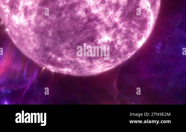 Super massive white star erupting solar flares close-up. 3D animation ...