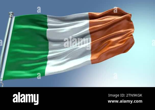 4k render Ireland Flag video waving in wind. Ireland Flag Wave Loop ...