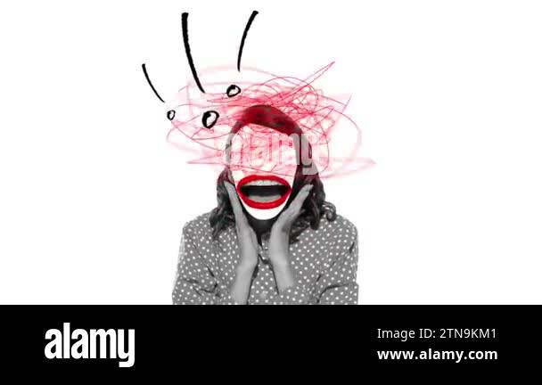 Chaos. Mental breakdown. Young woman suffering from depression and ...