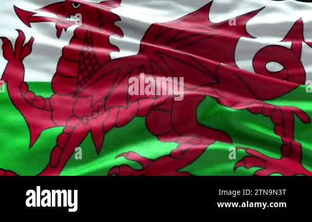 4k render Wales Flag video waving in wind. Wales Flag Wave Loop waving ...