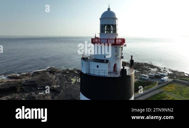 Aerial 4k. Lighthouse situated on Hook Head at the tip of the Hook ...