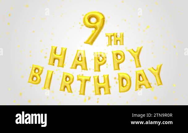9th Happy Birthday Golden Balloons Text decoration glitter gold ...