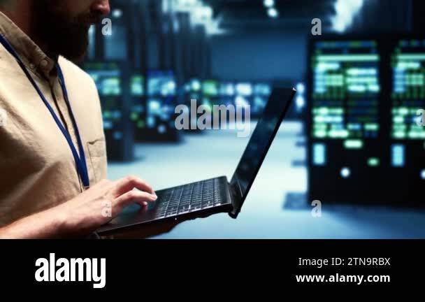 Technician checking event logs and diagnostic tools to find damaged ...