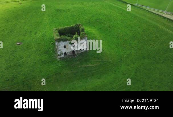 Drone. A ruined castle. Grennan Castle. Anglo-Norman Tower. Circular ...