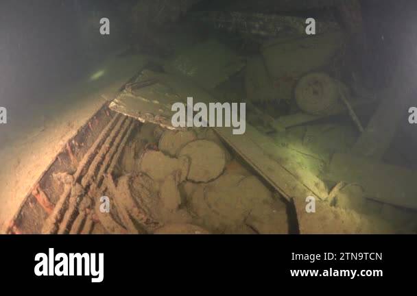 Scuba divers swims on the Shipwreck Swedish ferry MS Zenobia. Wreck ...