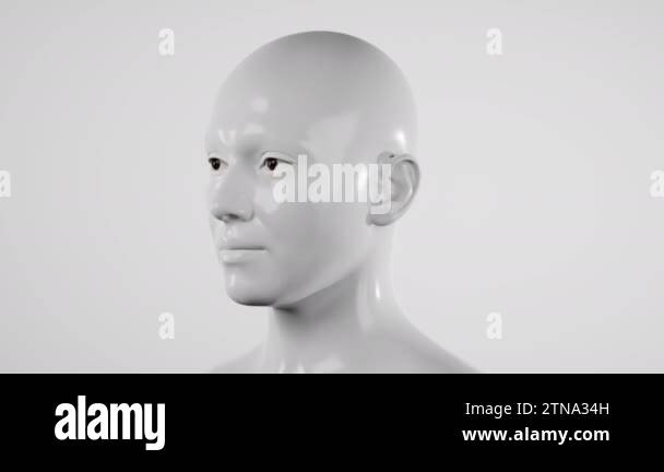 male hyper-realistic robot or cyborg in studio with white light ...
