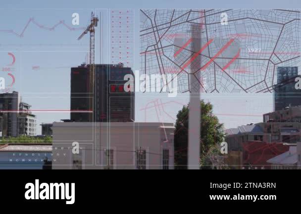 Animation Of Loading Circles Graph Navigation Pattern Over Under Construction Buildings 8196