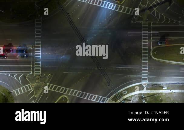 Aerial view of american wide multilane street intersection with traffic ...