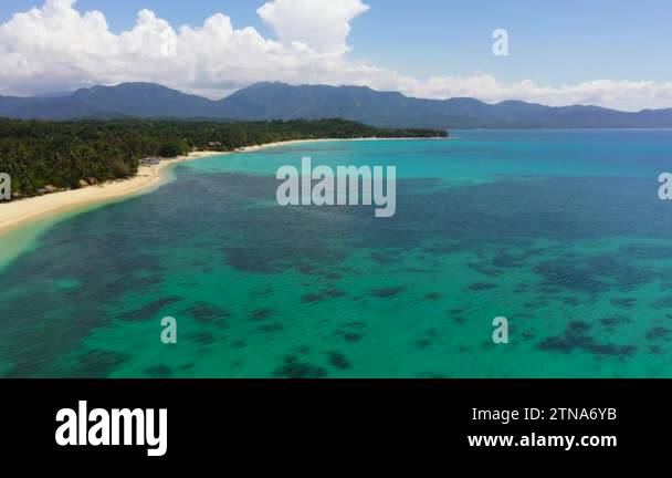 A tropical beach with palm trees and a blue ocean. Pagudpud, Ilocos ...