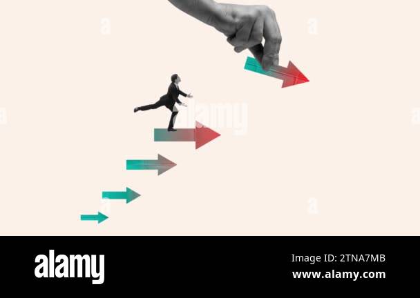 Ambitions and motivated employee following arrows to reach professional ...