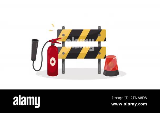 red fire extinguisher with caution fence animation 4k video animated ...