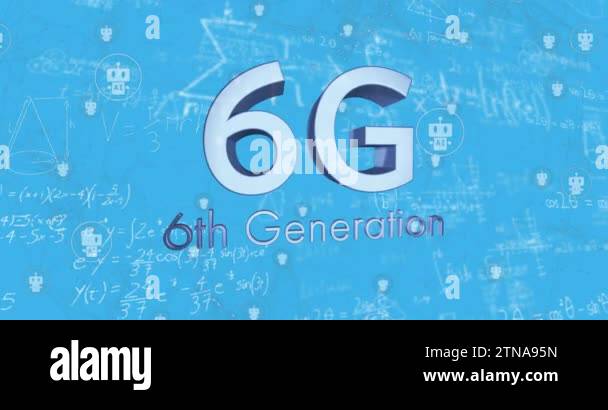 Animation of ai mathematical data processing, 6g text and network of ...