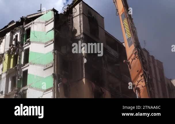 Demolition of a high-rise building. The collapse of a residential ...