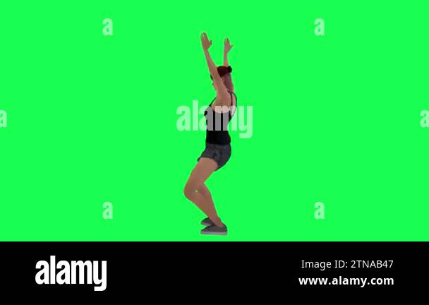 Addicted woman with a medium build on green screen with red and dark ...
