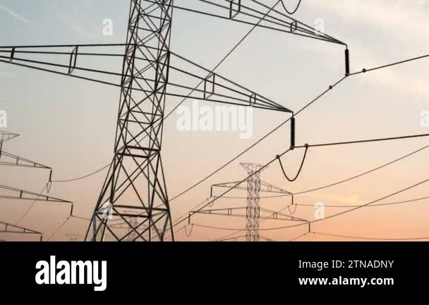 Electricity pylons and lines on a beautiful sky. high voltage ...