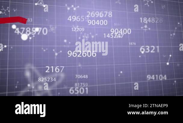 Animation of statistical data processing, changing number, molecular structures on purple ...