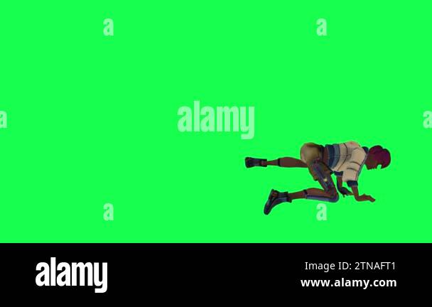 3d Animated Girl Fighting And Punching From Left Angle On Green Screen