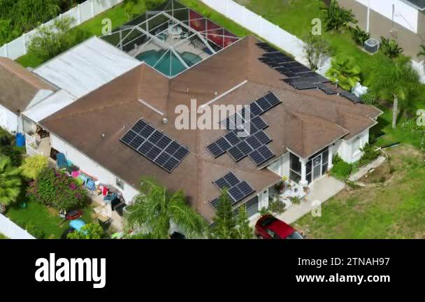 Standard american residential house with rooftop covered with solar ...