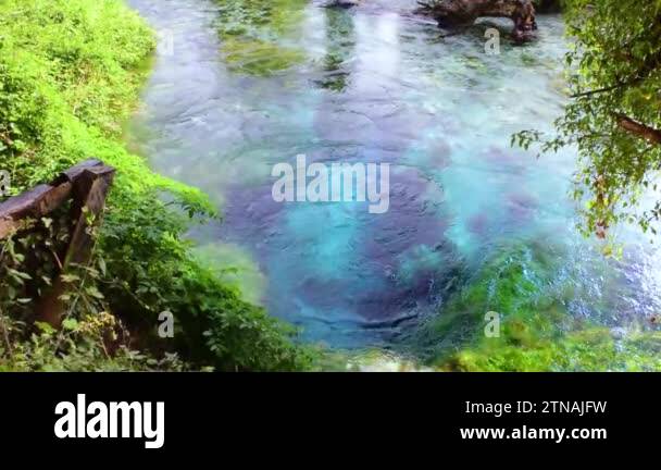 Unique karst source of water gushing from the ground called the Blue ...