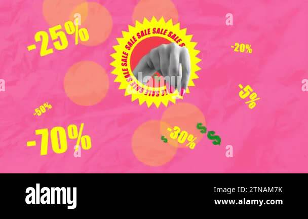 Contemporary art. Stop motion, animation. Price reduction. Percentage ...
