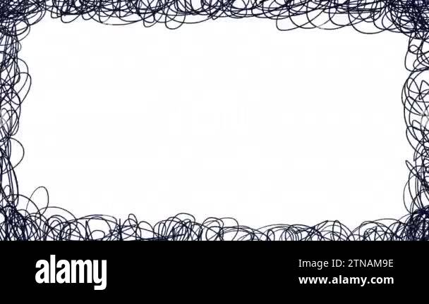 Doodle frame with black swirls on a white screen. Animation with rough ...