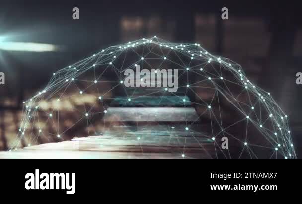 Animation of connected dots forming globe and rotating over hud ...