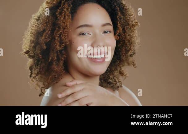 Black woman face, beauty and cosmetic wellness of a model in a studio ...
