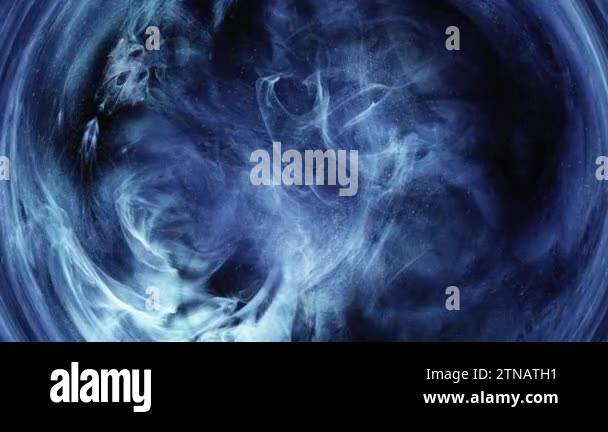 Vapor swirl. Round frame. Ink water. Astrology occult. Blue color steam ...