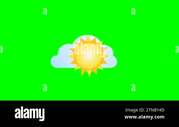 Cartoon simple sun rotation icon on cloud background green screen ...