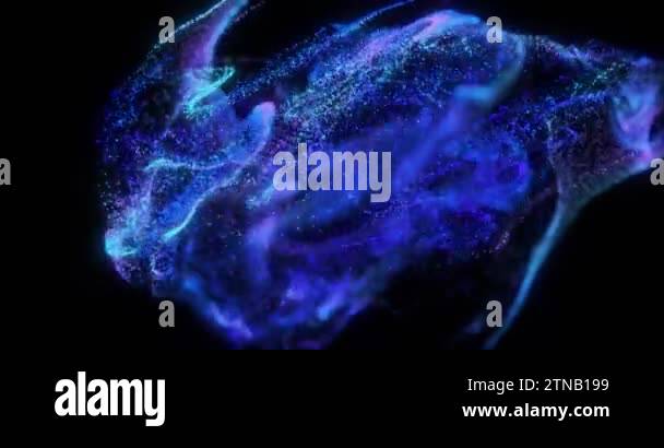 Explosion of abstract liquid particles, flow of glowing liquid ...