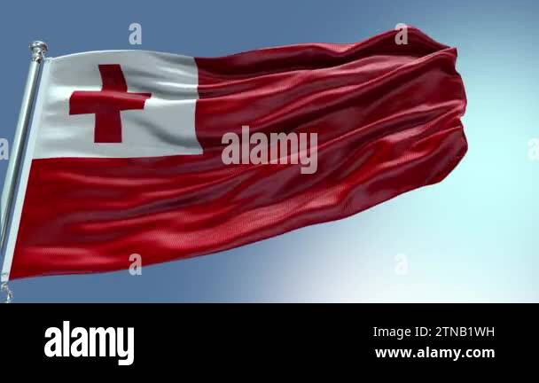 4k render Tonga Flag video waving in wind. Tonga Flag Wave Loop waving ...