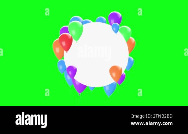 Looped 3d pastel balloons and frame on green screen background ...