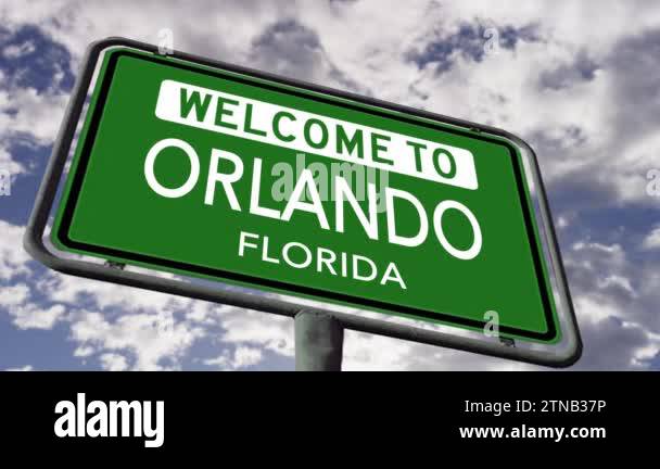 Welcome to Orlando Florida USA City Road Sign, Close Up Realistic 3d ...